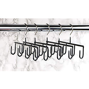 Mawa by Reston Lloyd Non-Slip Space-Saving Clothes Hanger For Belts with 4 Hooks, Style GH, Set of 5, Black