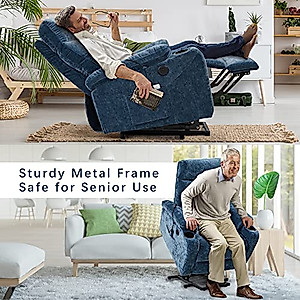 Electric Power Lift Recliner Chair, Vibration Massage Heated Chair for Elderly, Fabric Single Chair with 2 Side Pockets, Lounge Chair with 2 Cup Holders,1 USB Charge Port for Living Room