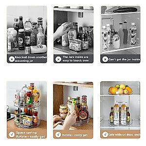 FIVOF Lazy Susan Round Plastic Clear Rotating Turntable Organization Storage Container Bins for Cabinet Pantry Fridge Kitchen Vanity Spinning Organizer for Spices Condiments (2-Tire-1-Pack, 9 inch)