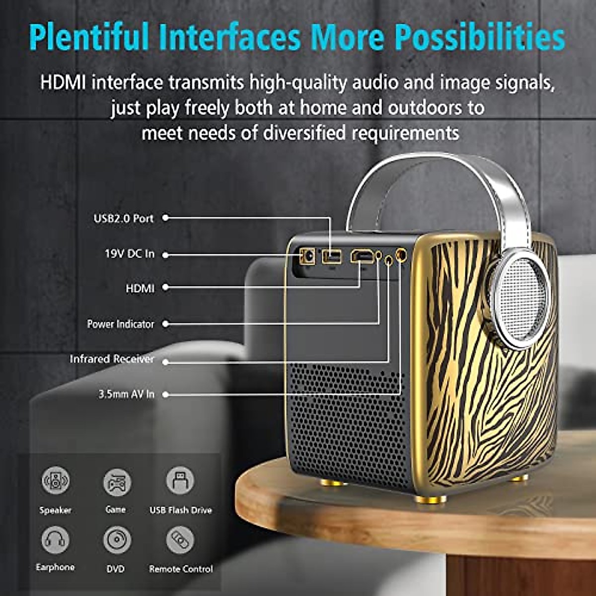 Madevil Mini Projector LCD Handheld Portable Video Projector 1080P HD Projector with 4500 Lumens Movie Beamer Compatible with HDMI USB AV Interfaces and Remote Control for Home and Outdoor