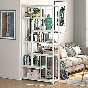 LITTLE TREE 78.7” Tall Bookshelf Industrial Bookcase for Living Room Home Office,White