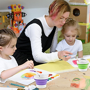 Aswewamt 3 Pcs Collapsible Paint Brush Washer Silicone Portable Painting Water Cup Mini Foldable Washing Bucket Brush Holder Organizer Cleaner for Watercolor Oil Painting (Black+Purple+Green)