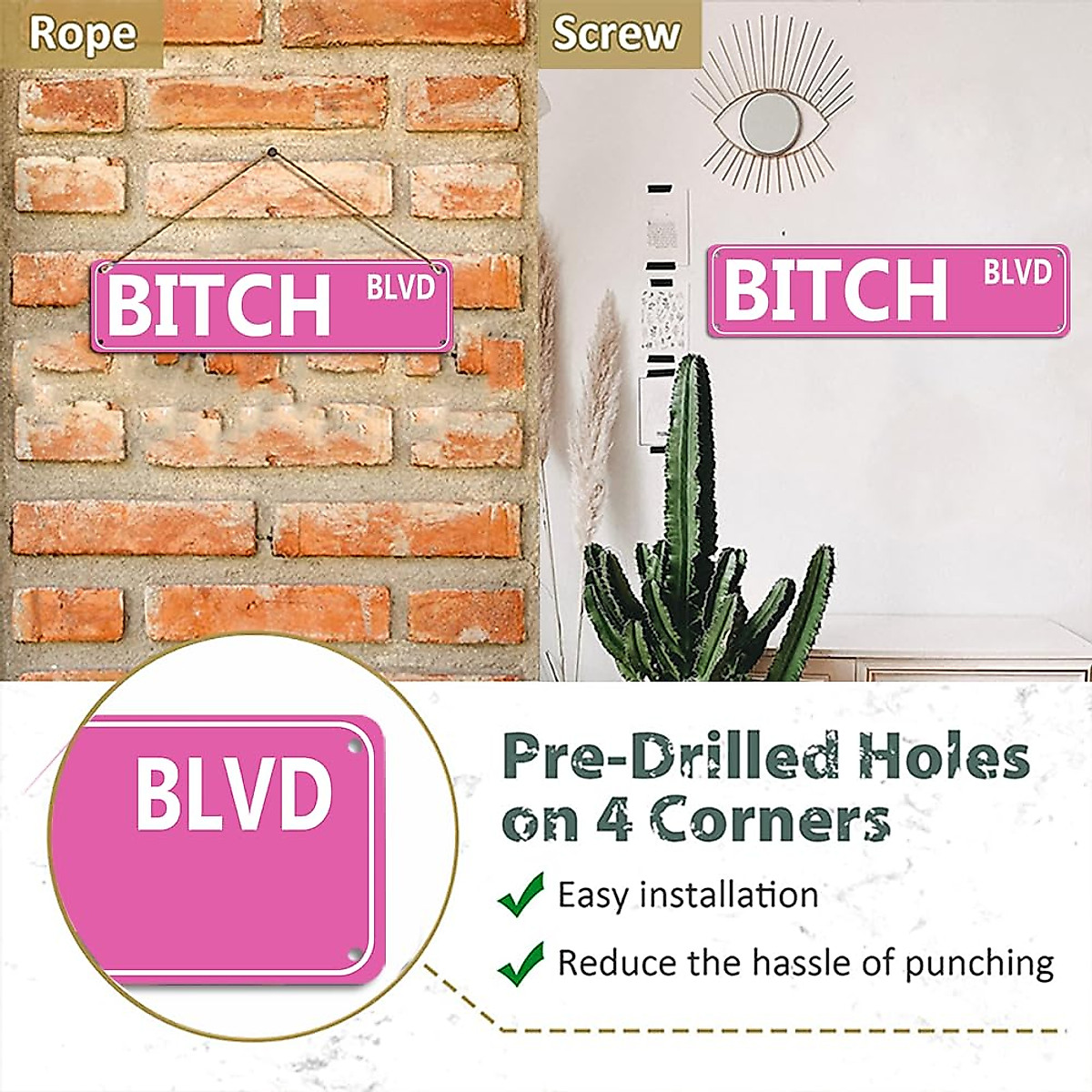 Retro Pink Tin Metal Sign - 'BITCH BLVD' - Bold Statement Decor for Home, Bar, or Dorm - 16x4 Inches - Unique Gift Idea for Friends(B71)