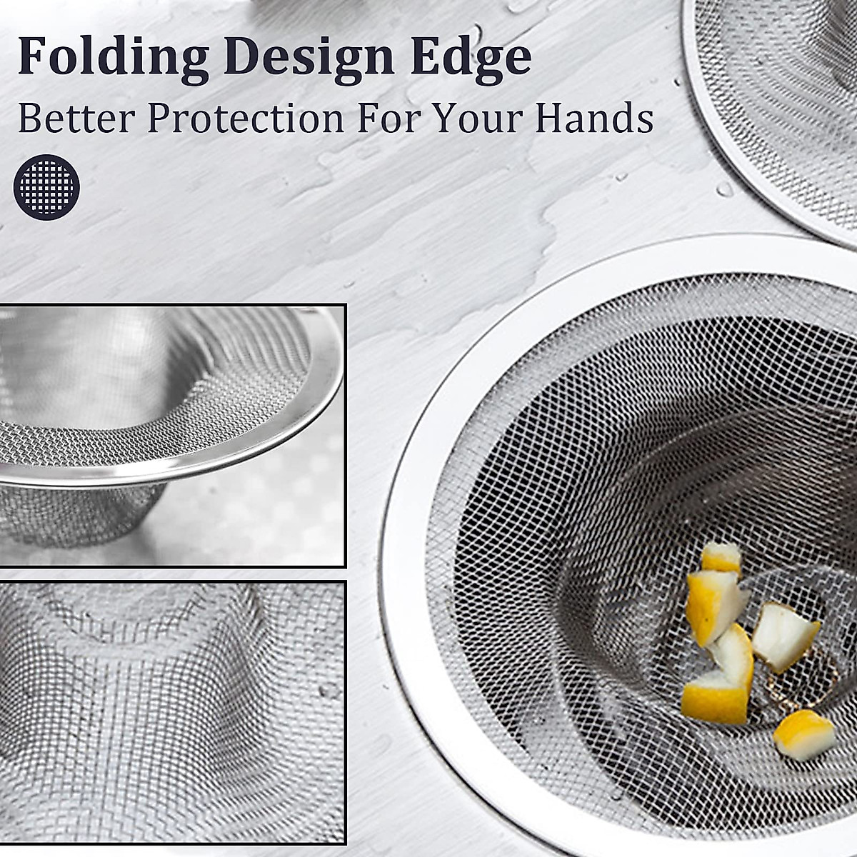 VMVN Kitchen Sink Strainer, Stainless Steel Sink Drain Strainer, 2pcs Drain Cover Stopper,4.5" Diameter for Kitchen Drain Basket,for Shower Bathtub Drain Hair Catcher