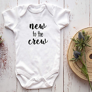 Printique Organic GOTS Certified Baby Onesie Unisex Bodysuit 0-18 months - New To The Crew | Hand-Made Baby Announcement (New To The Crew, 0-3 Months)