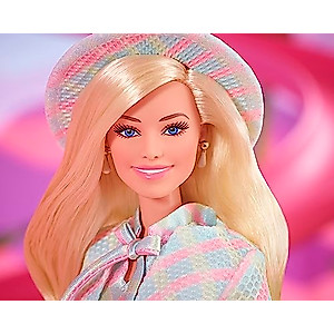 Barbie The Movie Doll, Margot Robbie as Barbie, Collectible Doll Wearing Blue Plaid Matching Set with Matching Hat and Jacket