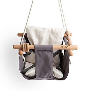 Alora Baby Swing Seat - Hanging Swing Seat with 5-Point Harness Safety Belt, for Baby, Toddler, Tree Swing, Playground, Indoor & Temporary Outdoor Swing, - Two Toned (Grey & White)