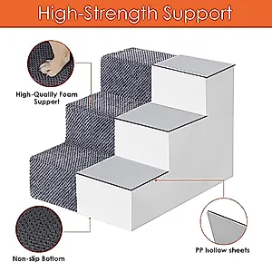 EHEYCIGA Dog Stairs for Small Dogs, 3-Step Dog Stairs for High Beds and Couch, Folding Pet Steps for Small Dogs and Cats, and High Bed Climbing, Non-Slip Balanced Dog Indoor Step, Grey, 3/4/5 Steps