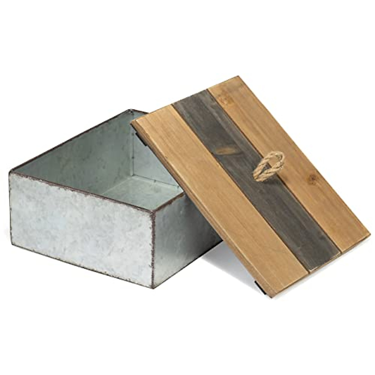 Red Co. 10.25" x 8" Country Rustic Galvanized Metal Decorative Storage Box with Wooden Lid