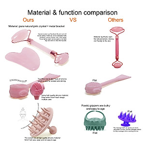BYANANT 100% Rose Quartz Ornament Pink Jade Roller Massage suits, Anti-Aging Beauty Tools for Slimming，Gua Sha Set Face, Eyes, Neck ,Body Skin Care - Face Women Gift(10PCS) (pink), 10 Piece