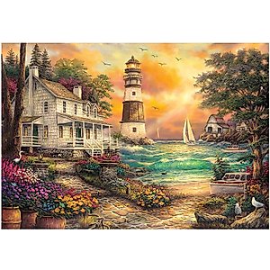 KEUASDV Diamond Painting Kits for Adults,Cottage by The Sea Tree 5D DIY Diamond Art Kits Full Drill Diamond Dots for Gift Wall Decor and Relaxation Gem Arts 12x16 inch