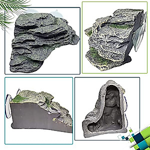 Tfwadmx Turtle Basking Platform Tortoise Dock Resin Resting Rock Aquatic Habitat Accessories Aquarium Landscape Decoration for Frogs, Newts, Salamanders, Reptiles(L)