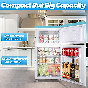 WANAI 3.2 Cu.Ft Mini Fridge Door Design With Freezer Compact Refrigerator with Freezer,7 Level Adjustable Thermostat Removable Shelves Small Refrigerator for Office Dorm Apartment Blue