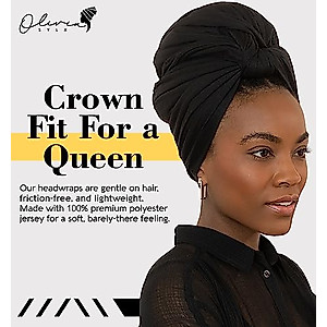 Olivia Sylx - African Head Wraps for Black Women - Jersey Scarfs for Women Headwrap - Hair Scarf for Black Women - Soft & Breathable - Black