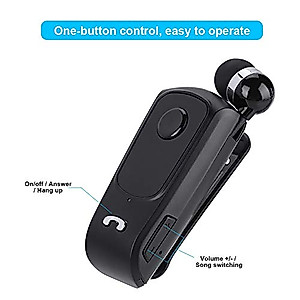 Fineblue F920 Bluetooh Headset, Wireless Retractable Earpiece with Business Collar Clip Support for Hands Free Calls& Anti Lost Function for Sports/Business/Drive (Black)
