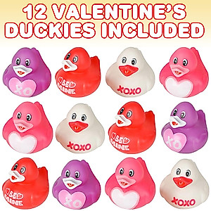 ArtCreativity 2-Inch Valentine's Day Rubber Duckies, Pack of 12, Cute Valentine Bath Toys, Fun Rubber Duckies for Bath, Pool, or Party Decorations, Perfect Valentine’s Day Party Favors