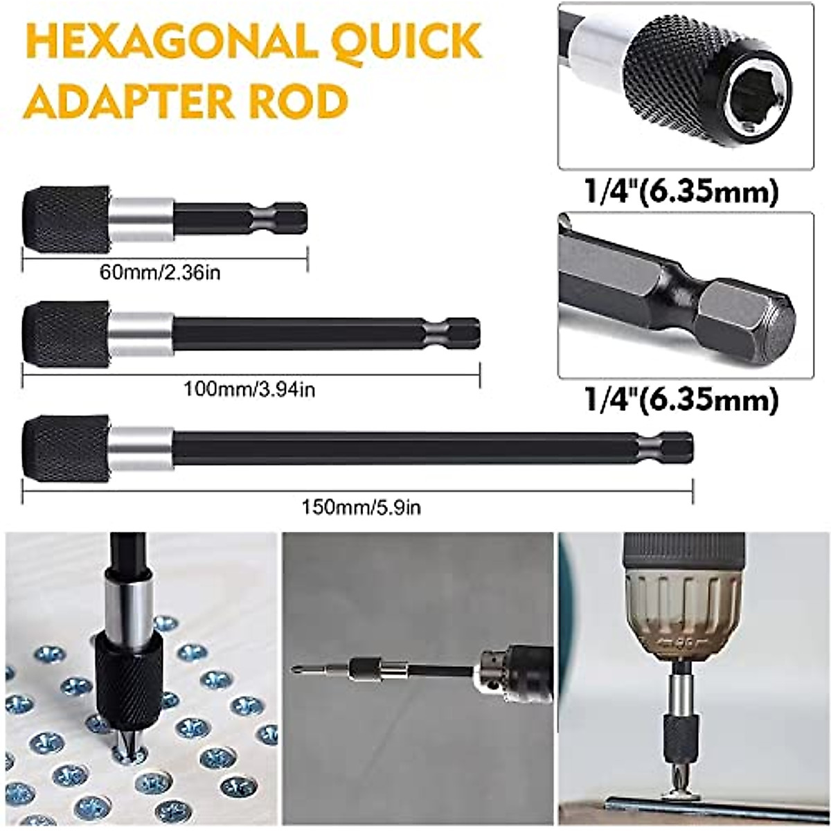 Flexible Drill Bit Extension Set, 105° Right Angle Drill Attachment, 1/4 3/8 1/2In Hex Shank Impact Driver Socket Adapter Rotatable Socket, Bendable Drill Bit Extension Screwdriver Bit