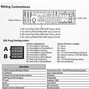Single Din Car Audio System, FM Radio Receiver, in-Dash Car Stereo, Bluetooth Hands-Free Calling, MP3 Player, USB, AUX-in, IR Remoter, 7-Color Illumination, 12V