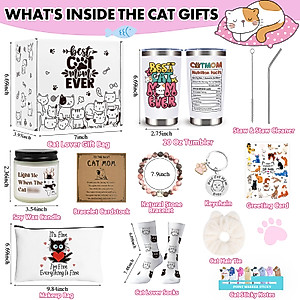 SIXVALA Cat Lover Gifts for Women, Best Cat Mom Gift Box With 20 Oz Tumbler, Makeup Bag, Scented Candle, Bracelets, Keychain, Cat Themed Gifts for Friend, Daughter, Mother, Sister, Wife