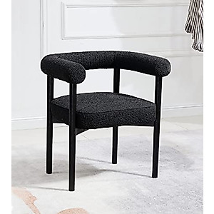 Meridian Furniture Hyatt Collection Mid-Century Modern Dining Chair, Solid Wood Finish, Rich Boucle Fabric, 26.5" W x 22" D x 28" H, Black