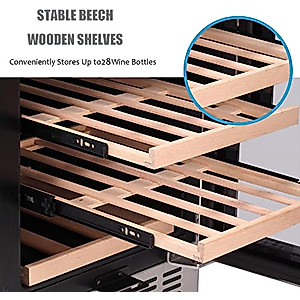 Antarctic Star 15" Wine Cooler Under Counter Beverage Refrigerator Beer Mini Fridge 28 Bottles Dual Zone Built-in Freestanding Stainless Steel Double-Layer Tempered Glass Door