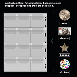 10 Sheets Coin Collection Pages - Coins Pocket Page with 120 Pockets. Coin Binder Inserts Sleeves with Standard 9 Hole for Coin Album. Storage Holder for Currency, Stamp, Badges and Other Supplies