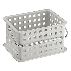 iDesign Spa BPA-Free Plastic Small Stackable Basket with Handle - 9.25" x 7" x 5", Light Gray