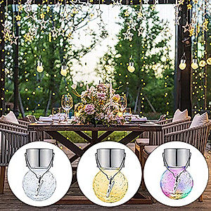 1Pc Hanging Solar Light Outdoor,Mini Cracked Glass Ball Lawn Solar Powered Pathway Outdoor Decorative Hanging Ball Light,for Garden,Yard,Patio,Tree,Holiday Party Decoration(White)