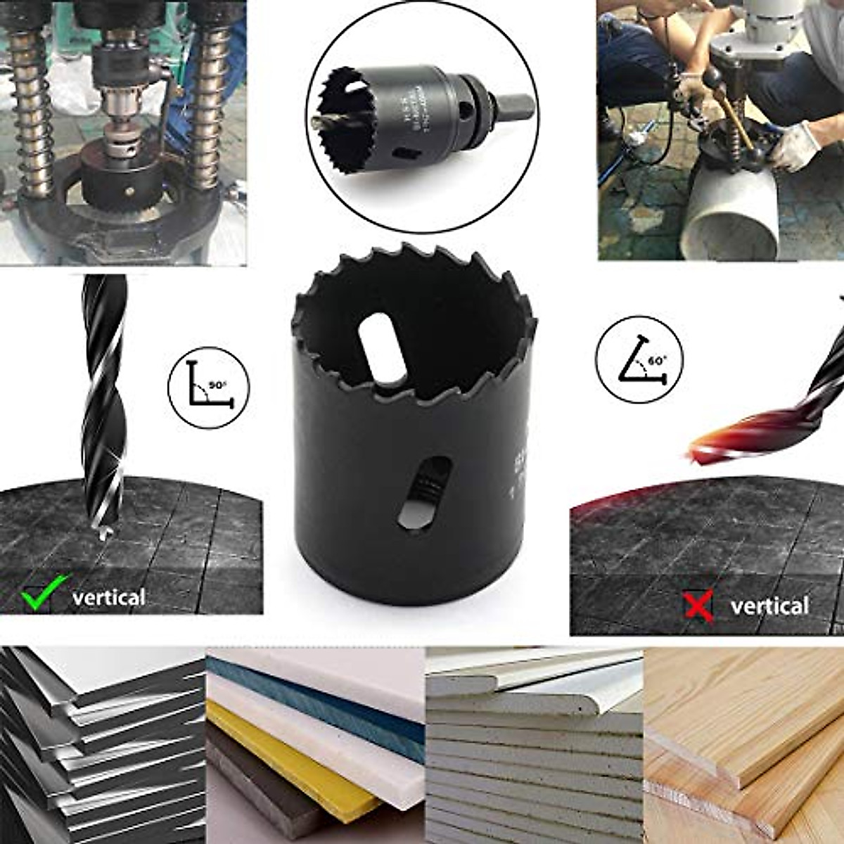 HJ Garden 5pcs 2 inch Desk Wire Cord Cable Grommets Hole Cover with Hole Saw Kit High Speed Bi-Metal Holesaw Drill Bits for Office PC Desk Cable Cord Organizer