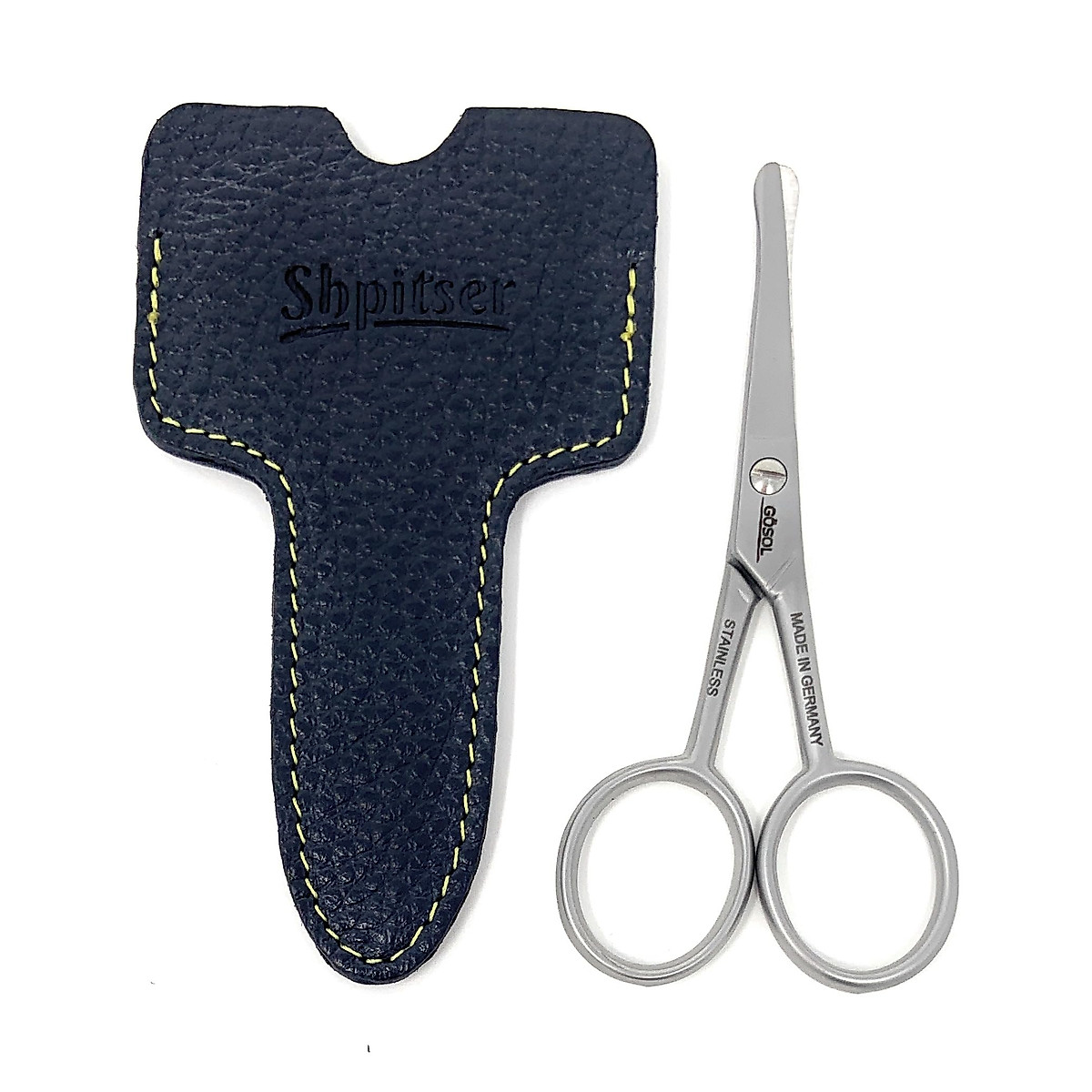 Solingen Nose & Ear Scissors - Stainless Steel Rounded Tip Scissors for Eyebrow, Nose Hair, Mustache and Beard - Made in Solingen & Germany by GÖSOL | Packed with Full Grain Leather Case