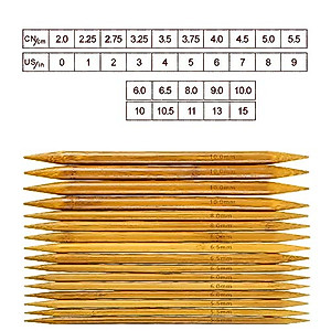 RELIAN Double Pointed , 75 Pcs Bamboo Knitting Needles Set, 15 Sizes from 2.0mm-10.0mm(8 Inches Length)+ 4Pcs Knitting Needles Point Protectors