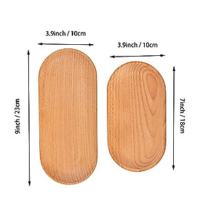 Eiyye Mini Serving Tray Small Wooden Plate Oval Wood Tray, Set of 2 Wooden Snack Tray Dessert Tableware Decorative Tray for Jewellery Key Coin
