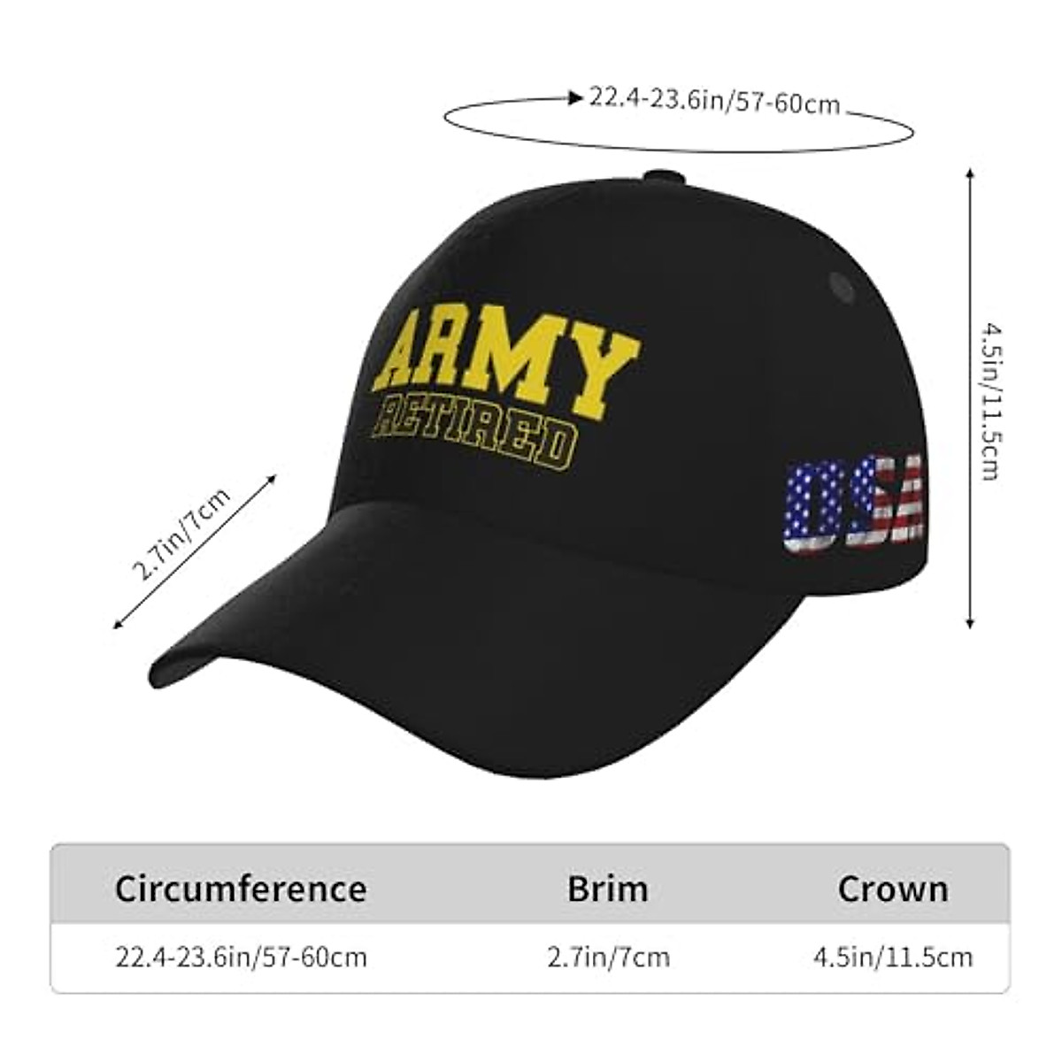 Tavos Army Retired Trucker Hat for Men - Baseball Snapback Cap American Flag