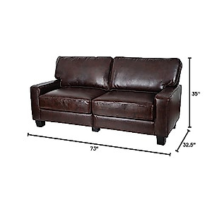 Serta Palisades Upholstered Sofas for Living Room Modern Design Couch, Straight Arms, Soft Fabric Upholstery, Tool-Free Assembly, 73" Sofa, Chestnut Brown
