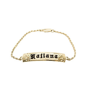 Zero Gravity Hawaii Hawaiian Jewelry 14k Gold Custom ID Bracelet with Your Name (7, 6mm Width and Raised Black Letters)