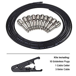 SAPHUE Guitar Patch Cable Guitar Bass Effect Pedal Cables, Solderless Pedalboard Cable Kit,10ft Cable 10 Tip Connectors Solderless Make 5 DIY Custom Patch Cables(Straight Plugs Solderless Kits)