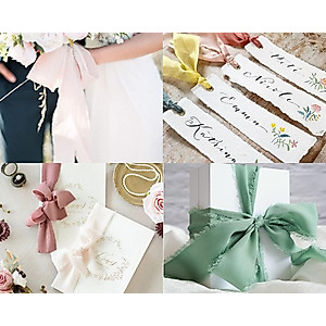 Maclemon Handmade Fringe Dusty Rose Nude Pink Mauve Chiffon Silk Ribbon 3 Rolls 2" x 7Yd Ribbons Set for Wedding Invitations,Bridal Bouquets,Gifts Wrapping,DIY Crafts