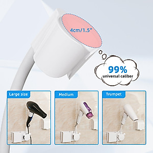 Hands-free Hair Dryer Holder with Any Angle Rotating Fully Positionable Arm. Bathroom Wall Mount Blow Dryer Holder, No Drilling Design, Can be Firmly Installed on the Wall