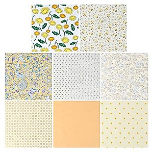 Healifty Floral Bedsheets 8Pcs Christmas Cotton Fabric Sheet Patchwork Cloth Quilting Precut Scraps Sewing Fabric for DIY Christmas Stocking Mouth Cover Purse Bag 50X50cm (Yellow) Floral Bed Sheets