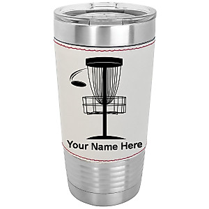 LaserGram 20oz Vacuum Insulated Tumbler Mug, Disc Golf, Personalized Engraving Included (Faux Leather, Baseball Style)