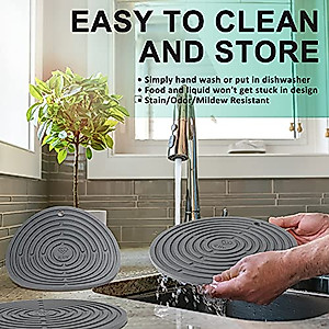 iLUV Silicone Trivets - Extra Thick for Hot/Cold Pans, Pots, and Dishes Holders - Coffee Mats, Tea Pads, Utensil Spoon Rest - Heat Resistant Food Grade Cooking/Baking/Serving - Multi-Use 8" 3pcs Gray