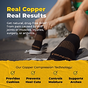 CopperJoint Ankle Compression Socks For Women & Men - Copper Infused Compression Ankle Socks, Low Cut Compression Socks With Arch Support For Women & Men, Black Copper Relief Socks, Small-Medium