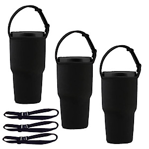 Tumbler 30oz Carrier Holder Pouch with Shoulder Strap, for Rtic, Atlin, Ozark Trail,YETI Rambler Insulated Tumbler Coffee Cup by Hoomtry(3Pack) (Black)