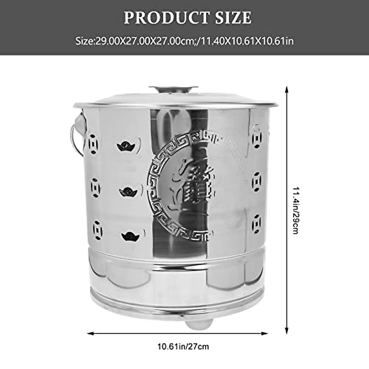GANAZONO Stainless Steel Burning Bucket Metal Fireplace Ash Bucket Paper Money Burn Barrels for Home Yard Garden Silver