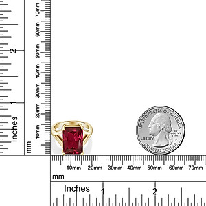 Gem Stone King 18K Yellow Gold Plated Silver Emerald Cut Created Ruby Solitaire Ring For Women (8.00 Cttw Available In Size 5, 6, 7, 8, 9)