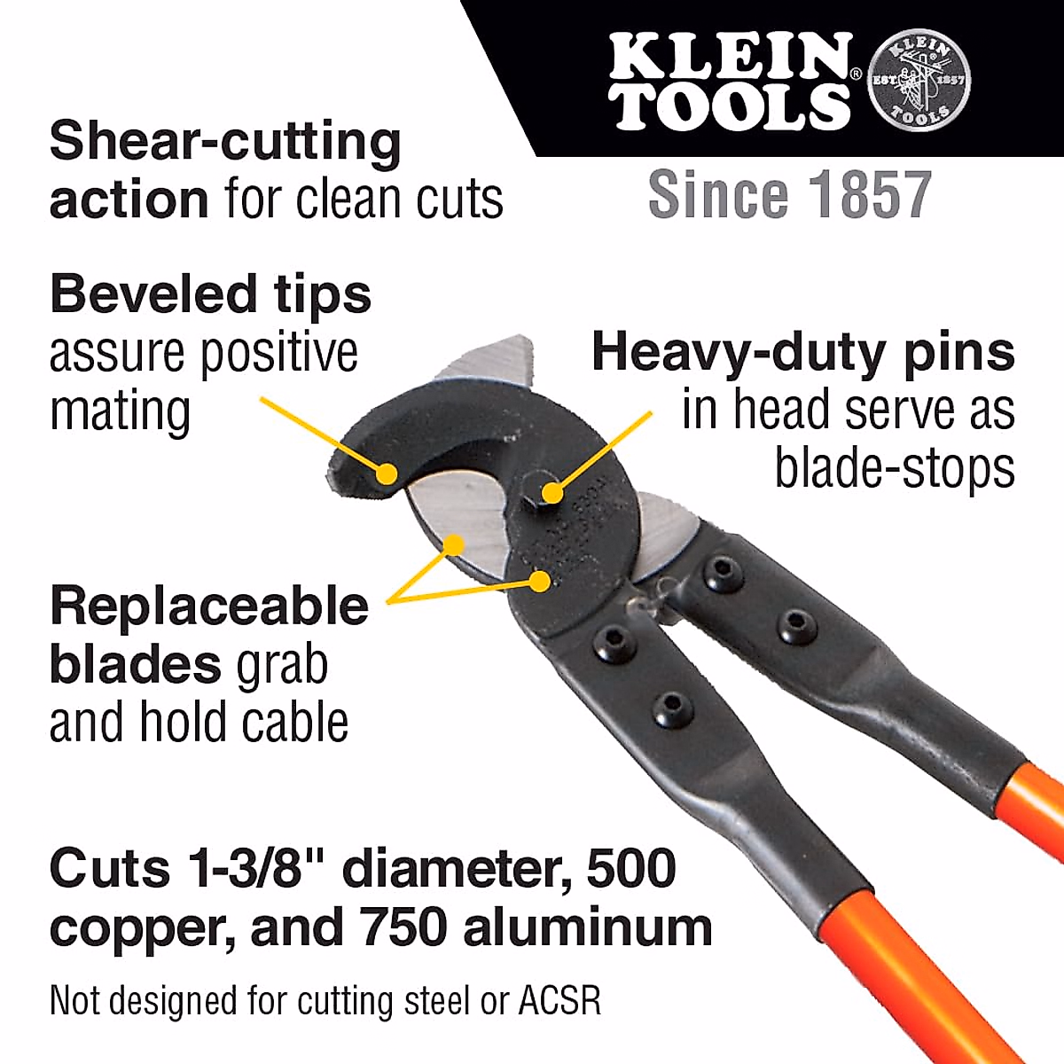 Klein Tools 63041 Standard Cable Cutter, 25-Inch, Made in USA