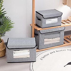 YheenLf Fabric Storage boxes,Storage Baskets for Shelves with Lids, Fabric Storage Bins with Handles, Decorative Linen Closet Organizers Boxes,Small, Gray, 1-Pack