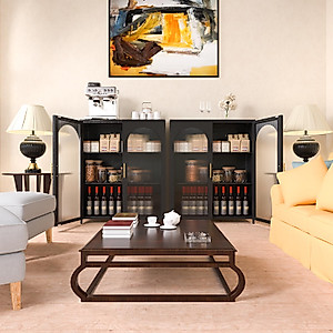 OSEILLC Metal Sideboard Buffet Cabinet with Tempered Glass Doors, Accent Cabinet with Adjustable Shelves, Credenza Cupboard Console Table for Kitchen, Living Room, Dining Room, Bedroom, Hallway