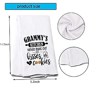 POFULL Grandma Gift Kitchen Never Run Out of Kisses and Cookies Dish Towel for Kitchen Decor (Gram Towel)