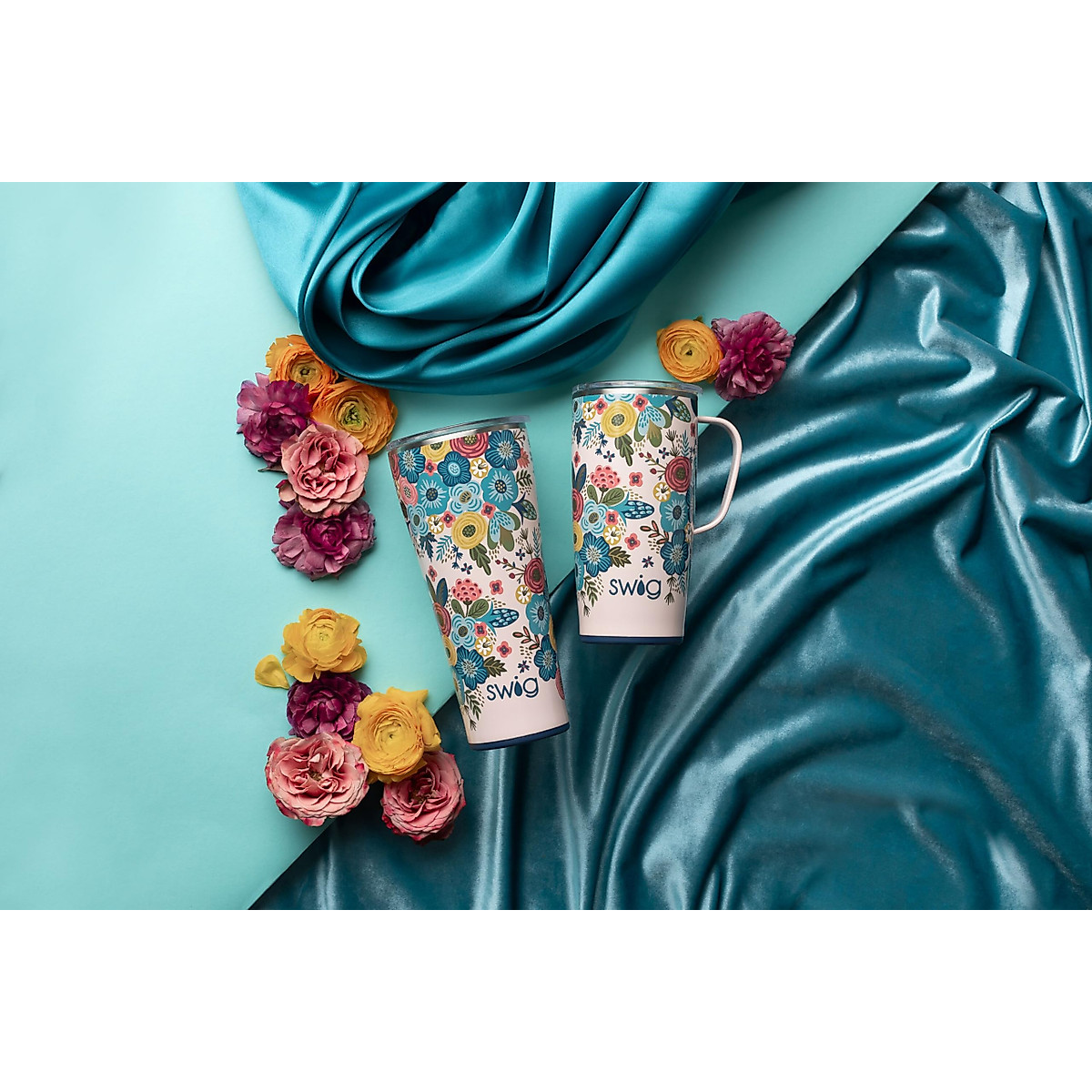 Swig Life 22oz Travel Mug, Insulated Tumbler with Handle and Lid, Cup Holder Friendly, Dishwasher Safe, Stainless Steel, Travel Coffee Cup, Insulated Mug with Lid (Bella Rosa)